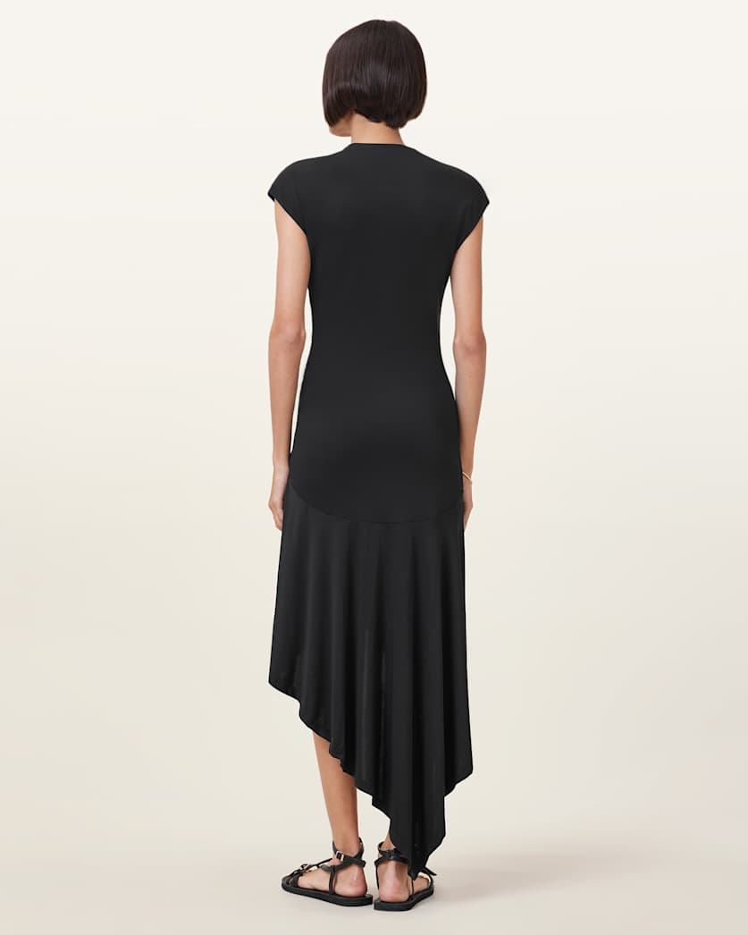 Annalie Asymmetric Midi Dress Black | ALLSAINTS